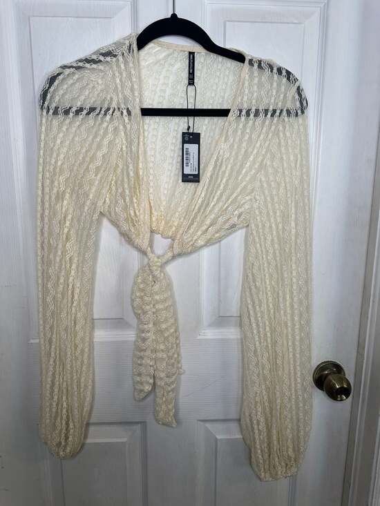 PrettyLittleThing | Swim | Prettylittlething Cream Textured Tie Front ...